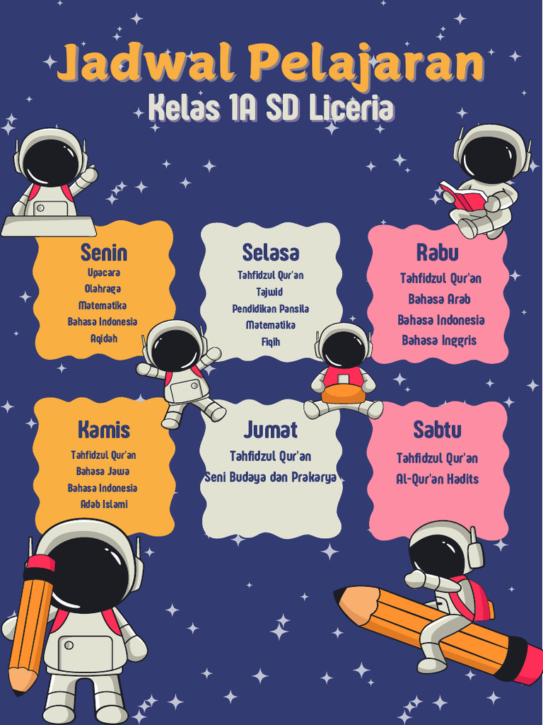 Biru Oranye Ilustrasi Ruang Angkasa Lucu Jadwal Pelajaran Dokumen A4 | PDF