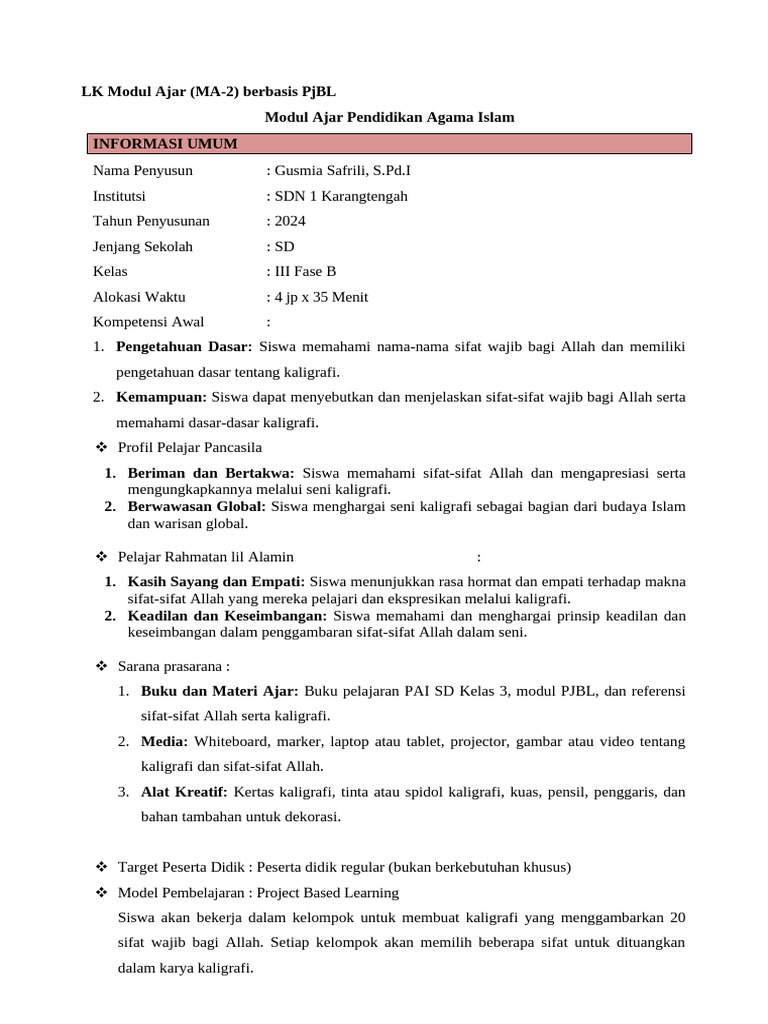 Tugas 8 - Modul Ajar PjBL-1 | PDF