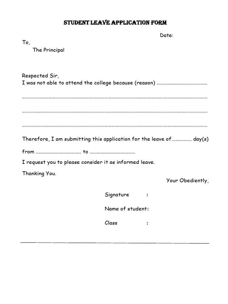 Student Leave Application Form | PDF