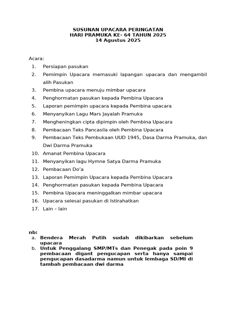 Rundown Upacara Hari Pramuka 2025 | PDF