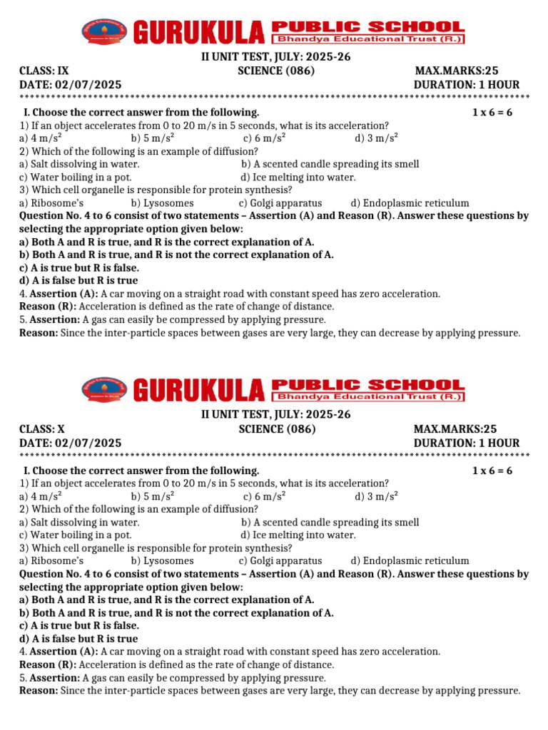 Grade 9 Science Unit Test 2025-26 | PDF | Boiling | Water
