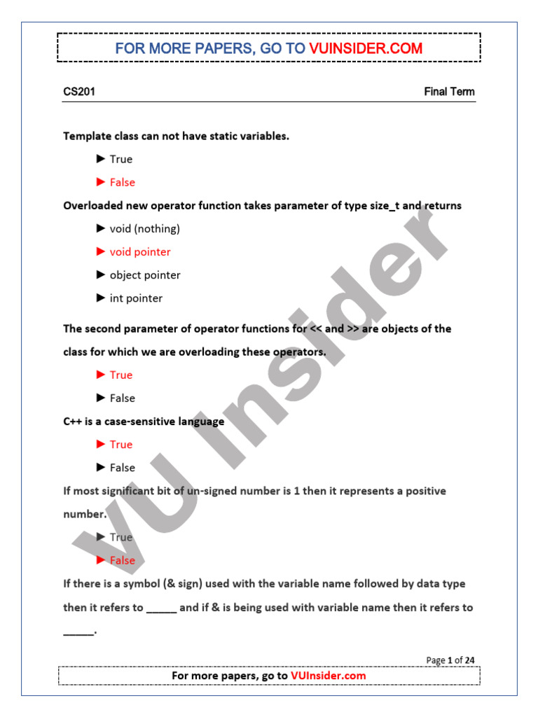 CS201 Final Term Past Paper Mega File | PDF | Pointer (Computer Programming) | Programming