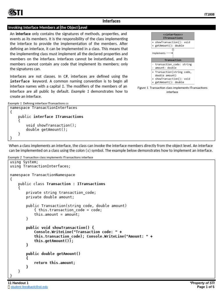 C# Interface Implementation Guide | PDF | Class (Computer Programming ...