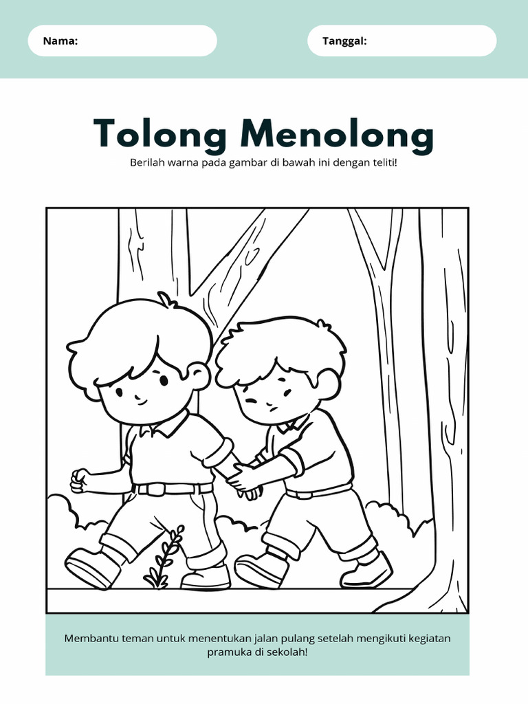 Tolong Menolong Lembar Kerja Pendidikan Mewarnai Sederhana Illustratif ...