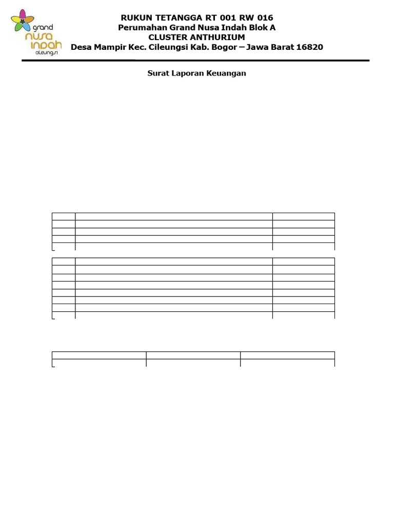 Laporan Keuangan RT 001 RW 016 2025 | PDF