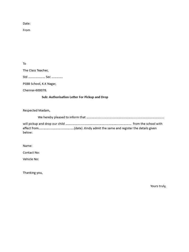 Pickup Authorization Letter | PDF