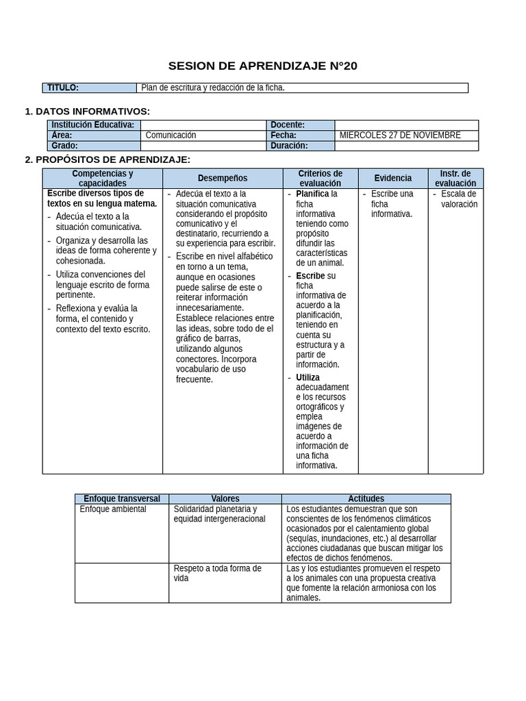 Plan de Escritura y Redaccion | PDF | Aprendizaje | Información