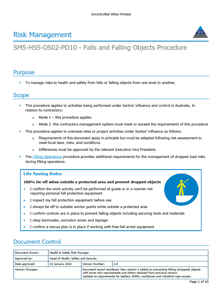 Falls and Dropped Objects Procedure | PDF | Ladder | Scaffolding