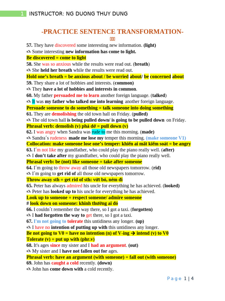 Sentence Transformation Exercises | PDF