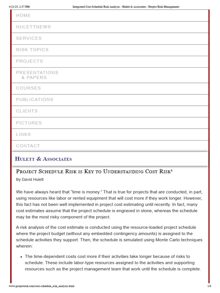 Integrated Cost-Schedule Risk Analysis - Hulett & Associates - Project ...