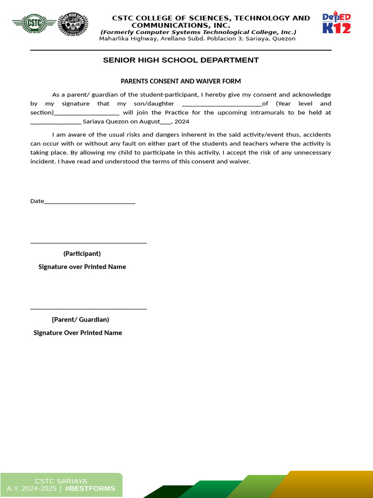 Parent Consent for Intramural Practice | PDF