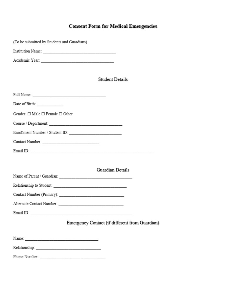 Emergency Medical Consent Form | PDF | Informed Consent | Medical Diagnosis