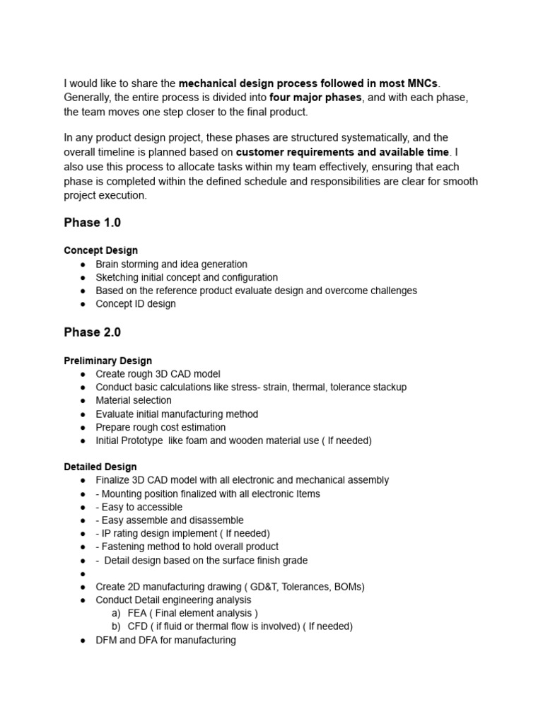 Phase Wise Mechanical Design Process Follow | PDF | Prototype ...