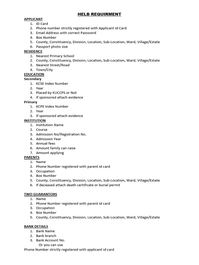 Helb Loan Requirments | PDF