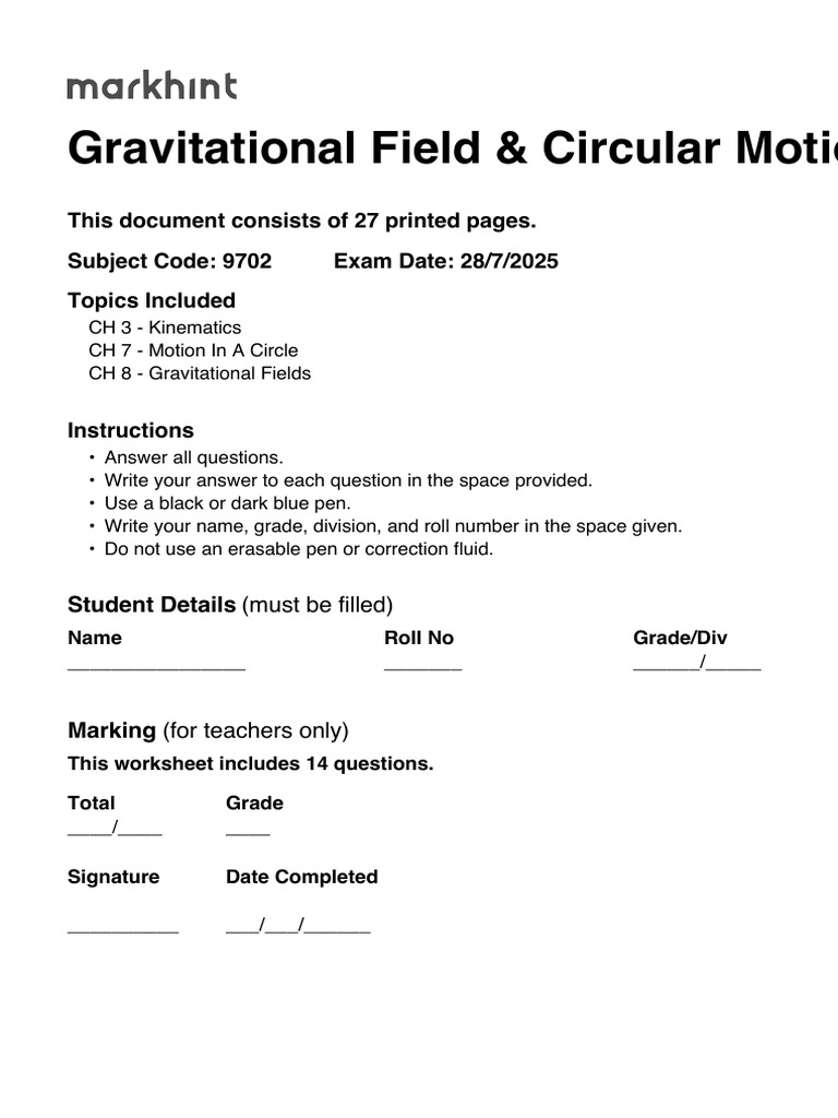 Gravitational Fields & Circular Motion | PDF