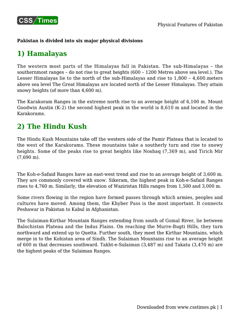 Physical Features of Pakistan | PDF | Indus River | River Delta