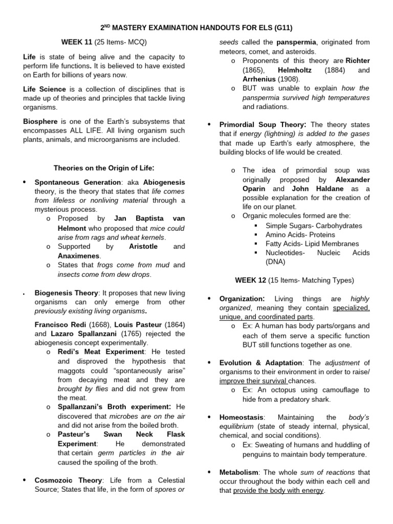 Life Science Mastery Exam Handouts | PDF | Reproduction | Plants