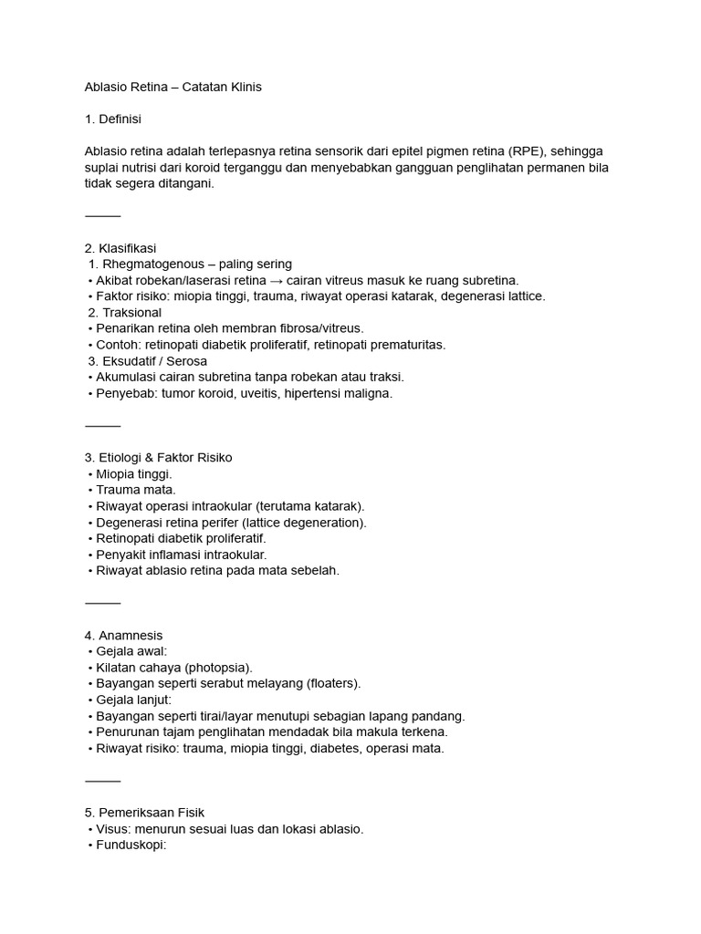 Panduan Ablasio Retina: Klasifikasi & Terapi | PDF