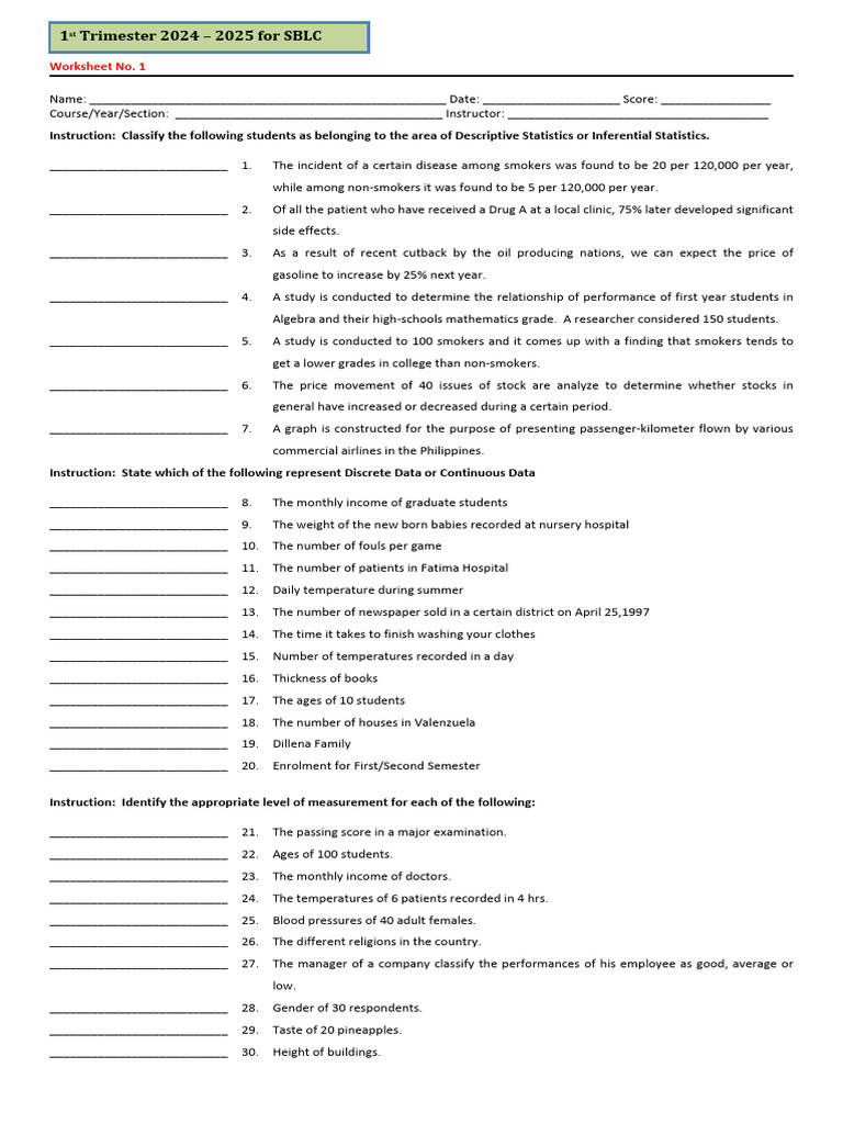 Statistics Exercises Part 1 | PDF | Statistics