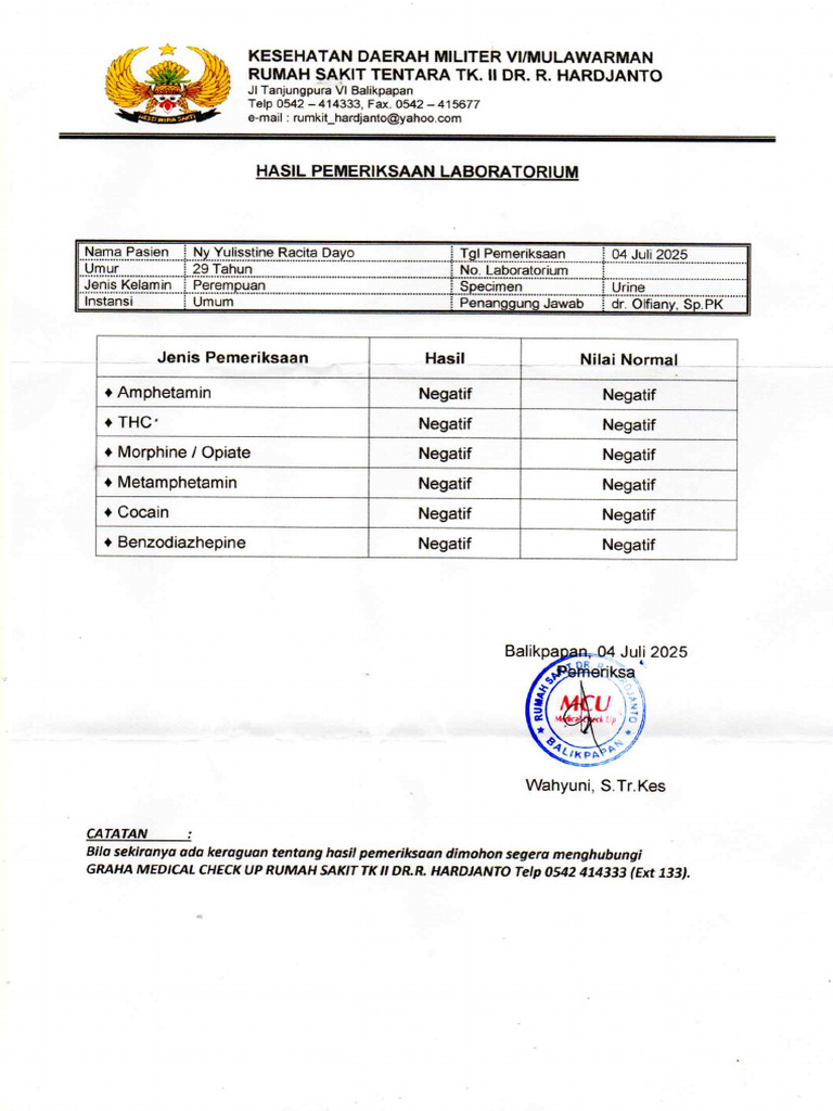 Hasil Pemeriksaan Lab | PDF