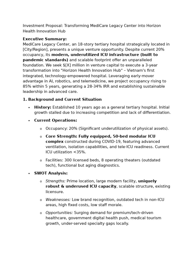 Investment Proposal Impals | PDF | Intensive Care Unit | Hospital