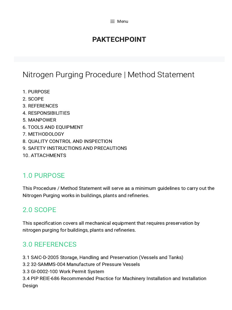 Paktechpoint Com Nitrogen Purging Procedure Method Statement ... | PDF | Safety | Crane (Machine)