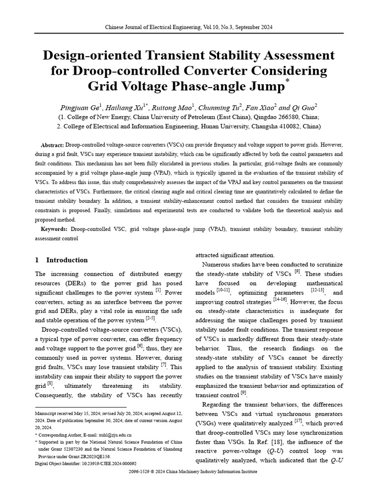 Design-Oriented Transient Stability Assessment For Droop-Controlled Converter Considering Grid ...