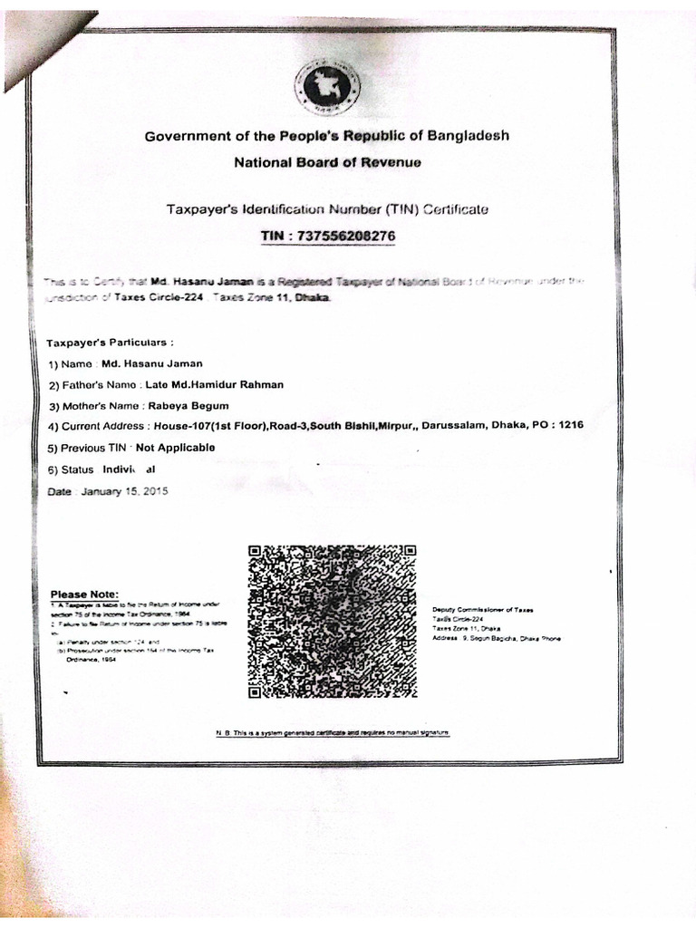 Tin Certificate Mama | PDF