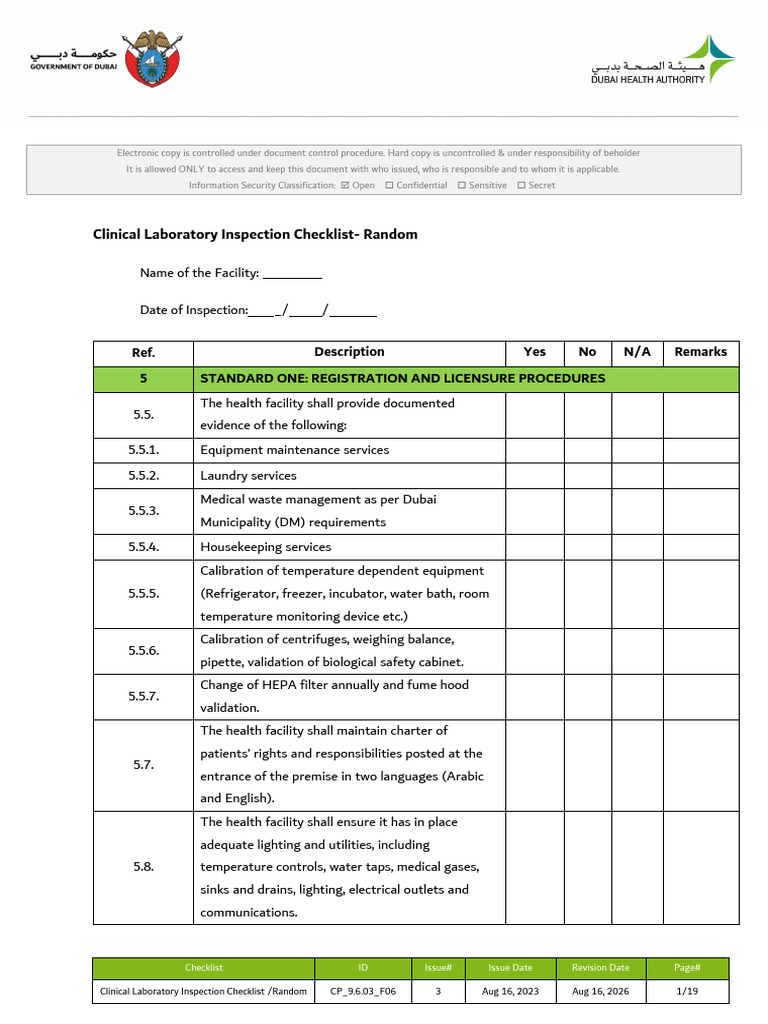 DHA Clinical Laboratory Inspection Checklist | PDF | Cytopathology ...