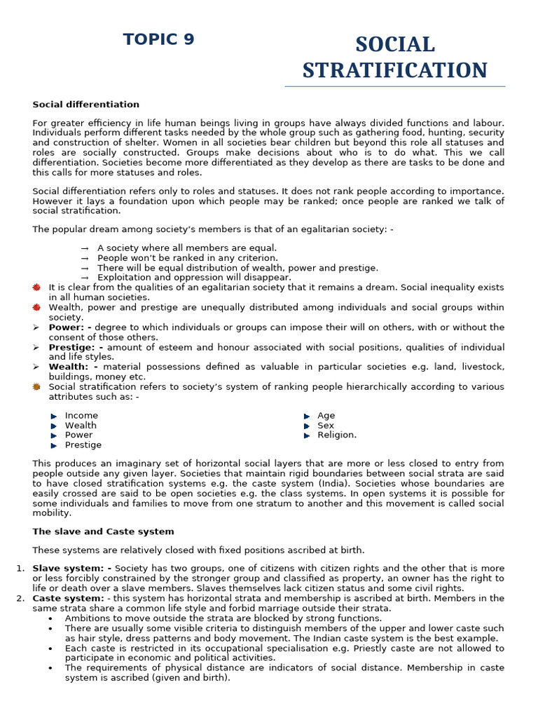Topic 9 Social Stratification | PDF | Social Stratification | Social Status