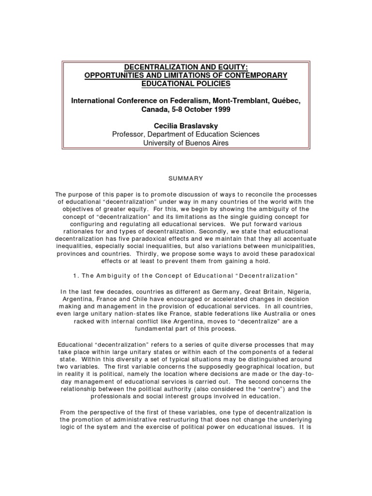 Decentralization and Equity | PDF | Decentralization | Curriculum