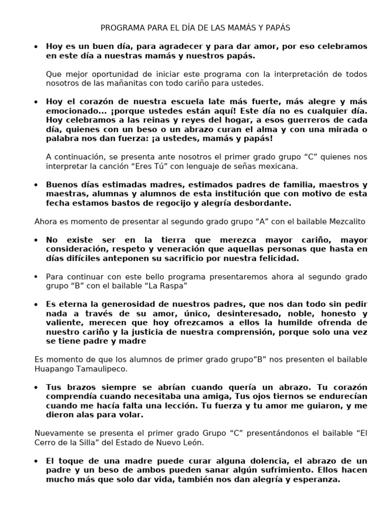 Programa para El Día de Las Mamás y Papás 2025 | PDF | Amor