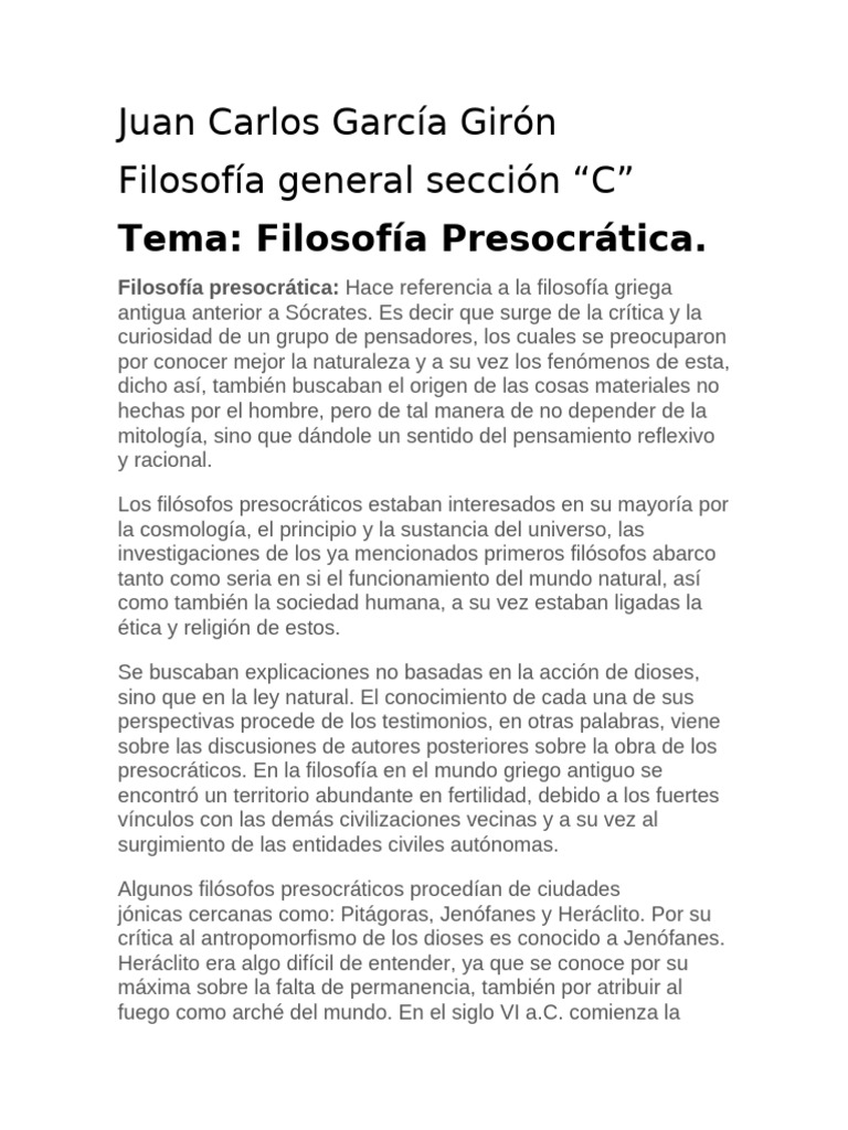 Filosofía Presocrática | PDF | Metafísica