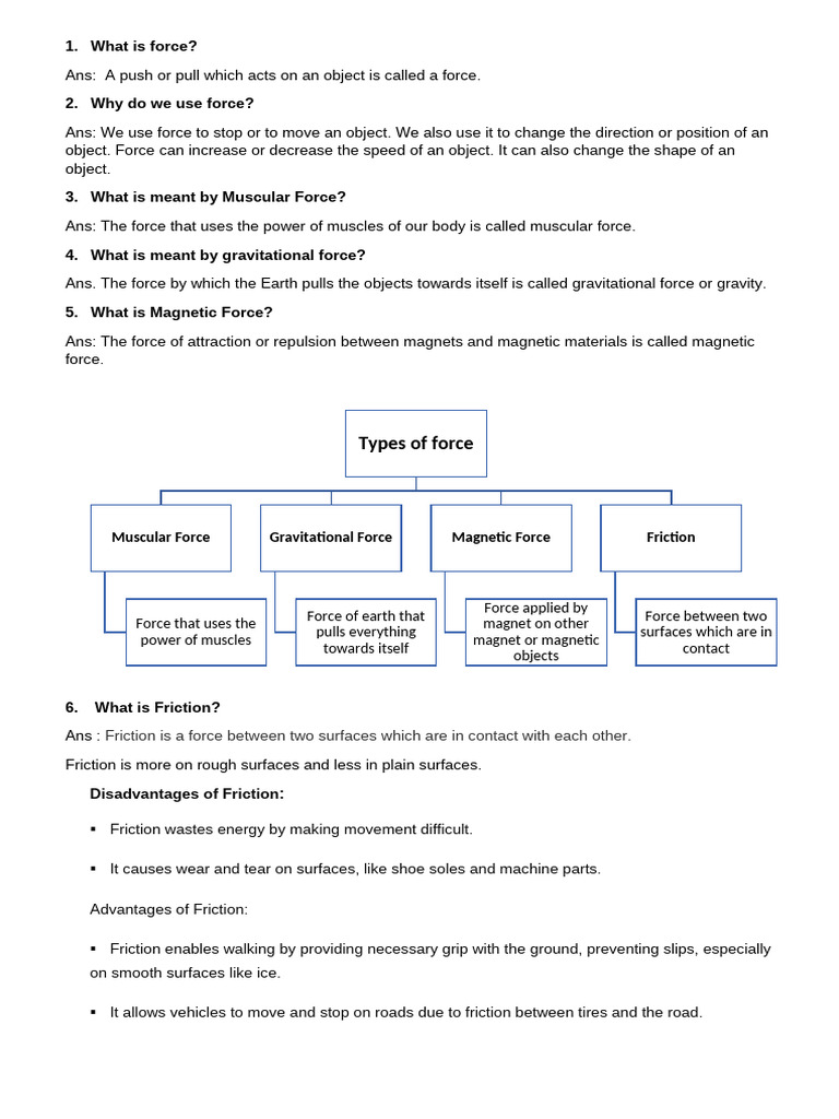 Force Work and Energy Class 4 Notes | PDF | Force | Friction
