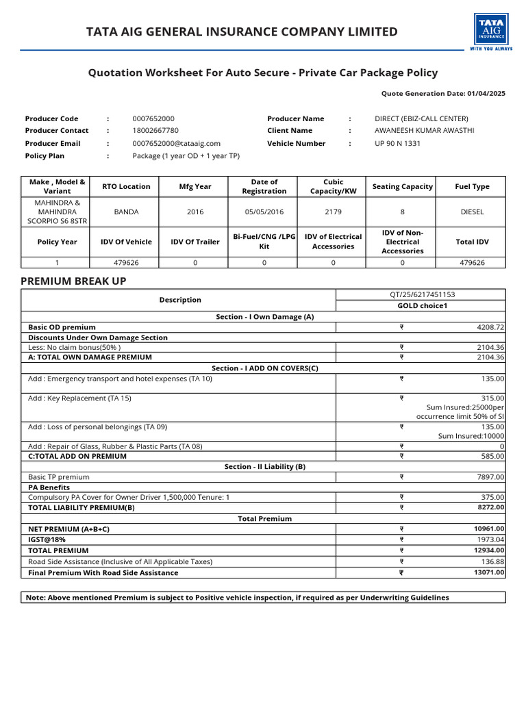 Auto Secure Car Insurance Quote 2025 | PDF | Insurance | Car