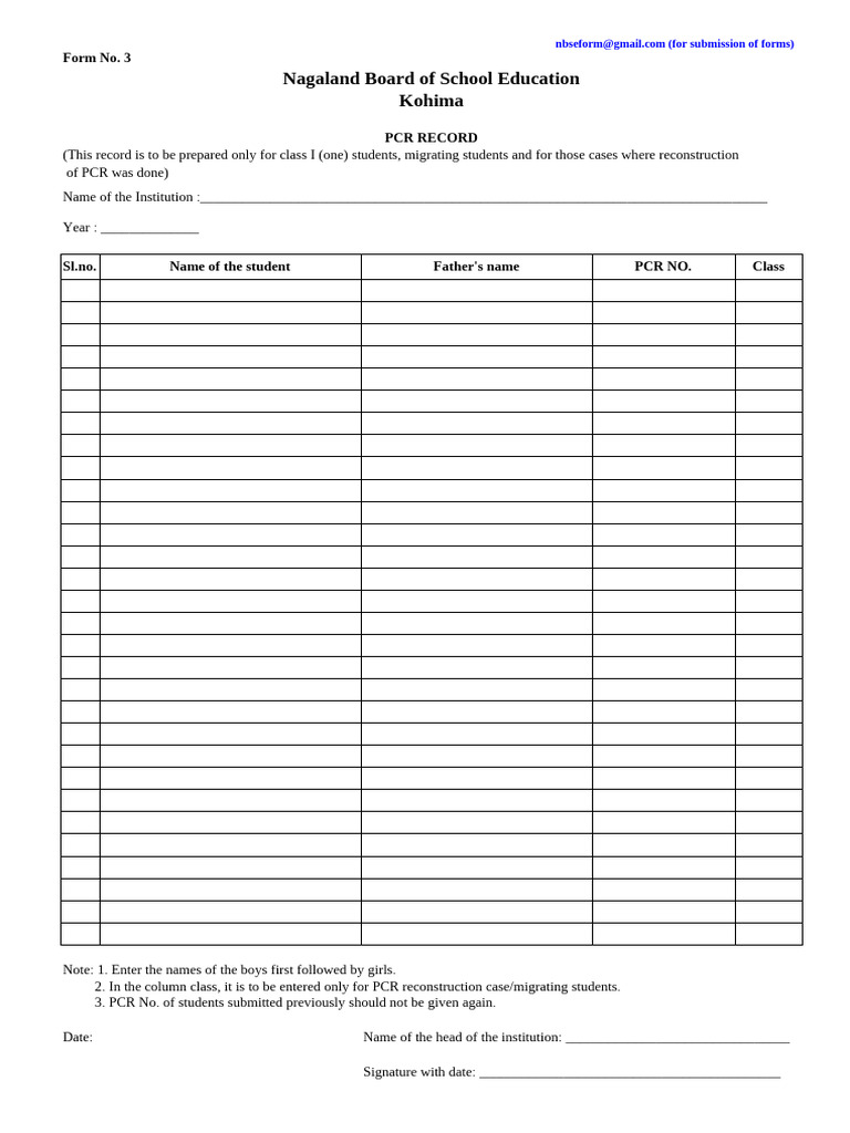 PCR Record for Class I Students | PDF