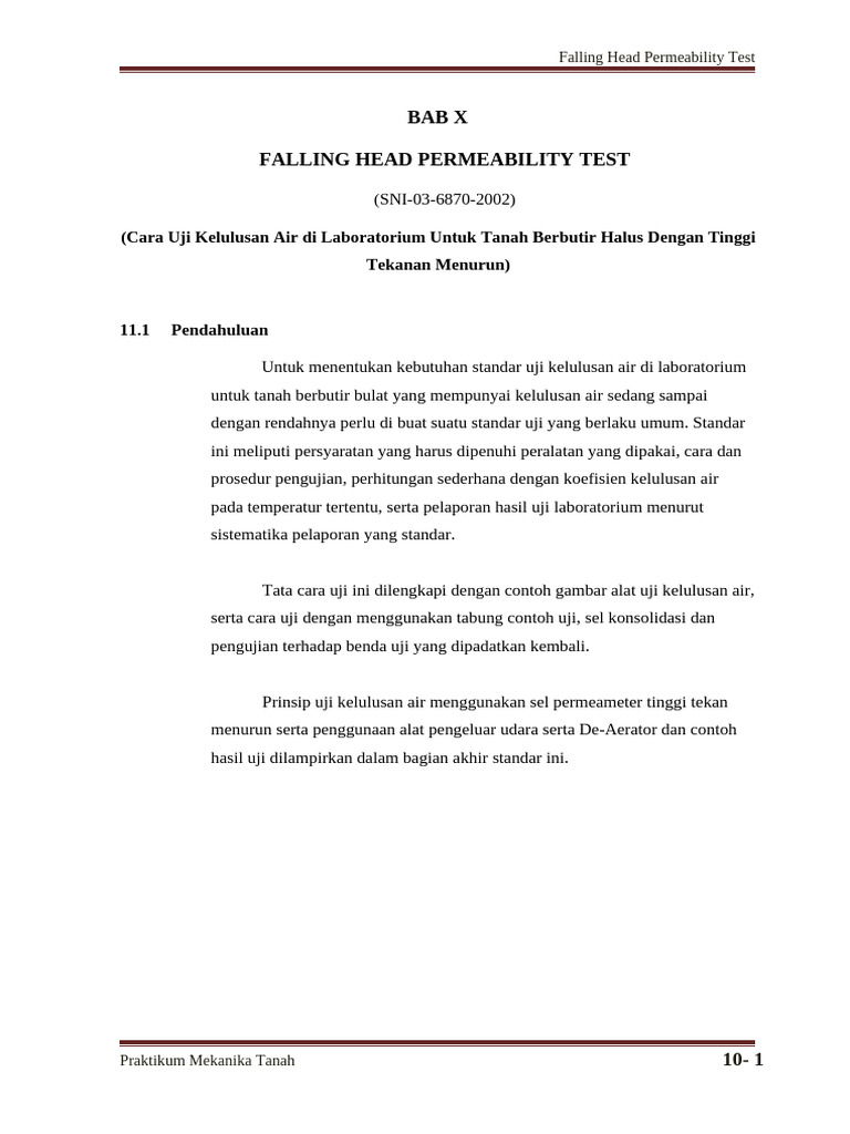 Bab 10 Falling Head Permeability Test Kel 8 | PDF