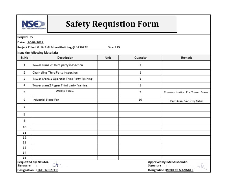 Safety Requisition Form 02 | PDF