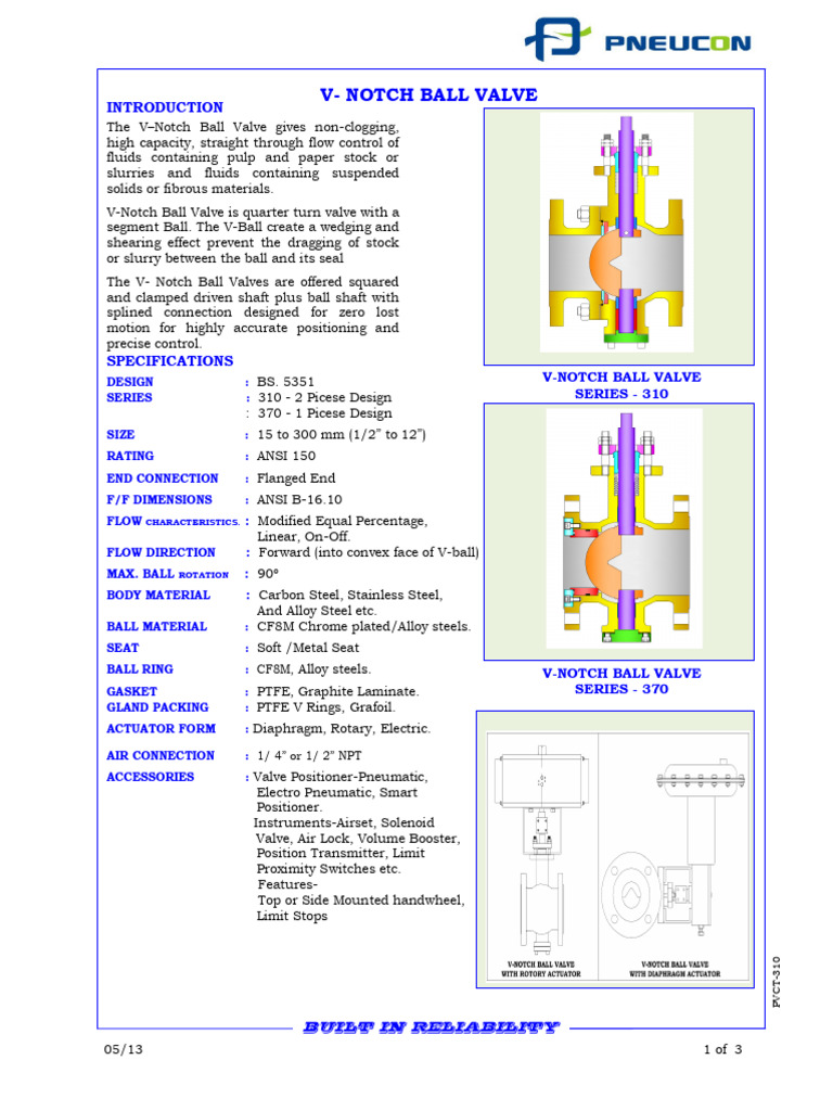 V Notch Ball Valve Series 300 | PDF | Valve | Equipment
