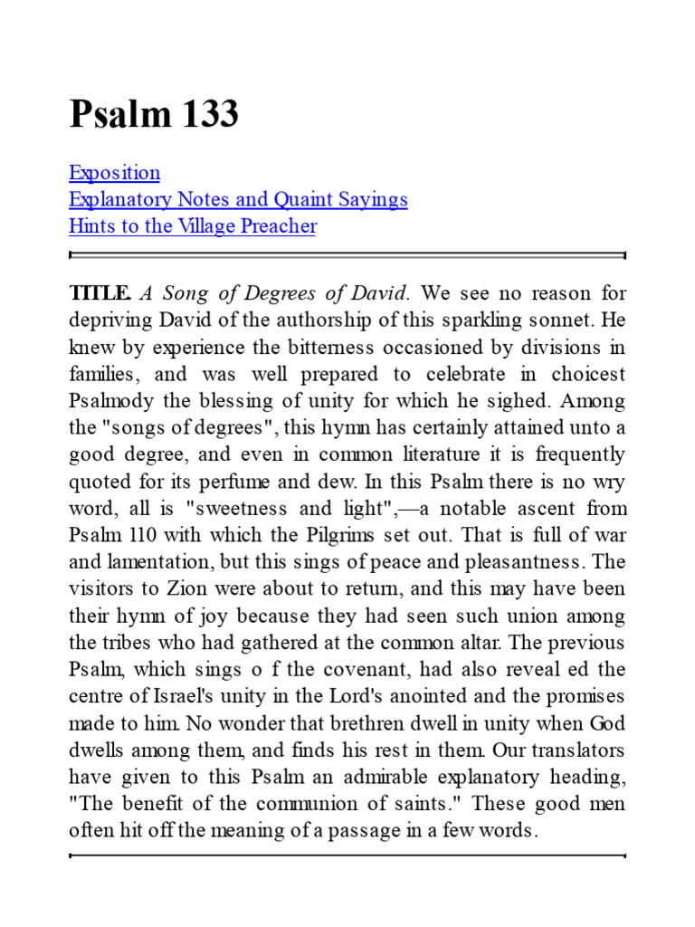 Unity Among Brethren in Psalm 133 | PDF | Psalms | Anointing