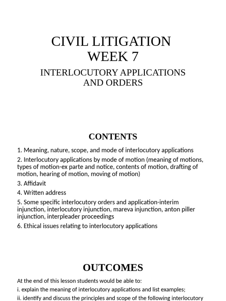 Powerpoint For Week 7-Interlocutory Applications | PDF | Affidavit | Ex ...