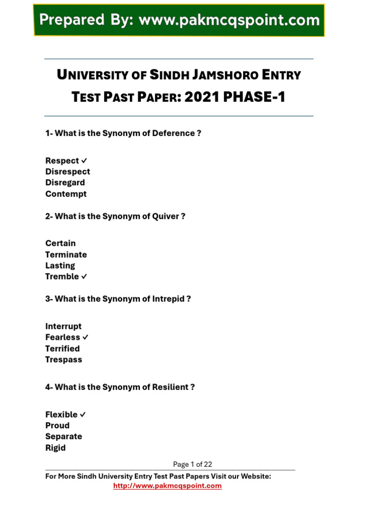 Sindh University Entry Test Past Papers 2021 | PDF | Sun | Pakistan