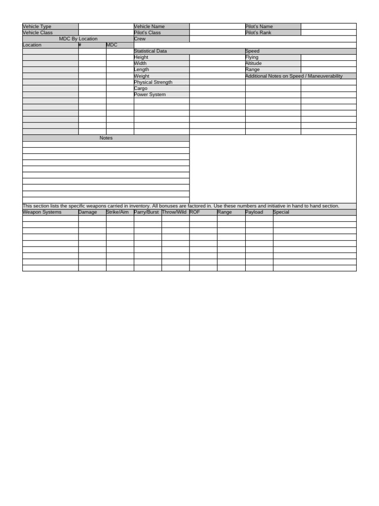 Vehicle Sheet | PDF