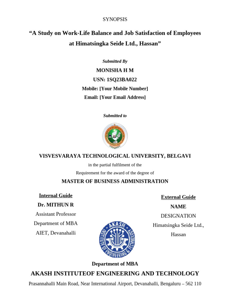 Sample - MBA Project Synopsis | PDF | Employee Retention | Job Satisfaction