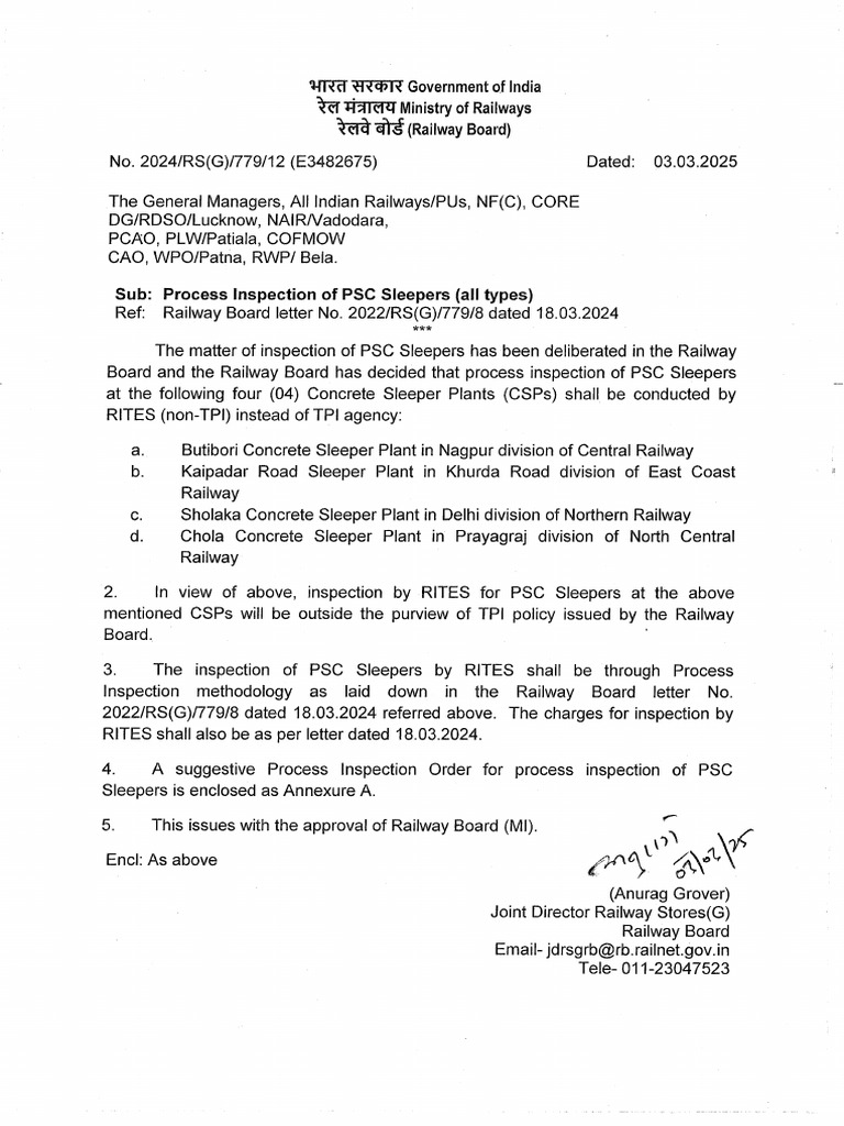 Letter 03032025 - All Rly Units - PSC Sleepers | PDF