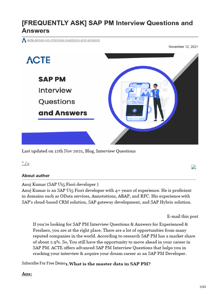Acte - in-FREQUENTLY ASK SAP PM Interview Questions and Answers | PDF