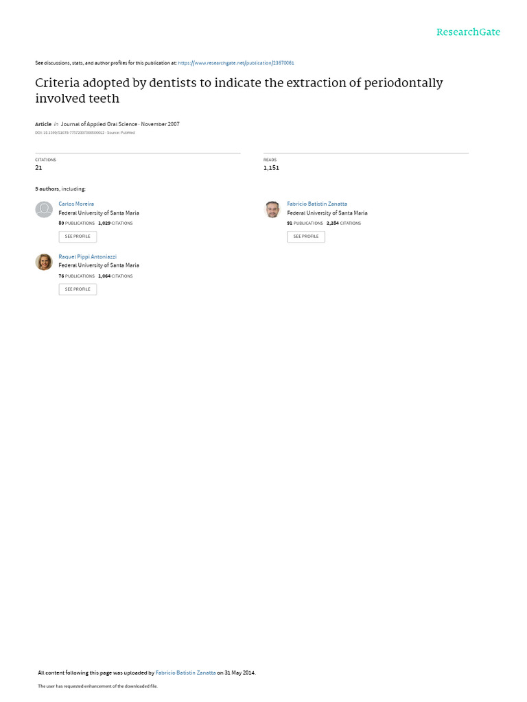 Z. Criteria Adopted by Dentists To Indicate The Extraction of ...