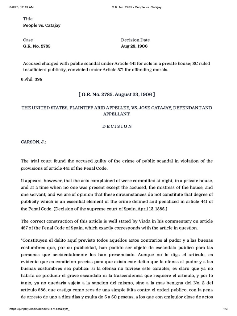 Catajay Public Scandal Case Ruling | PDF | Judgment (Law) | Courts