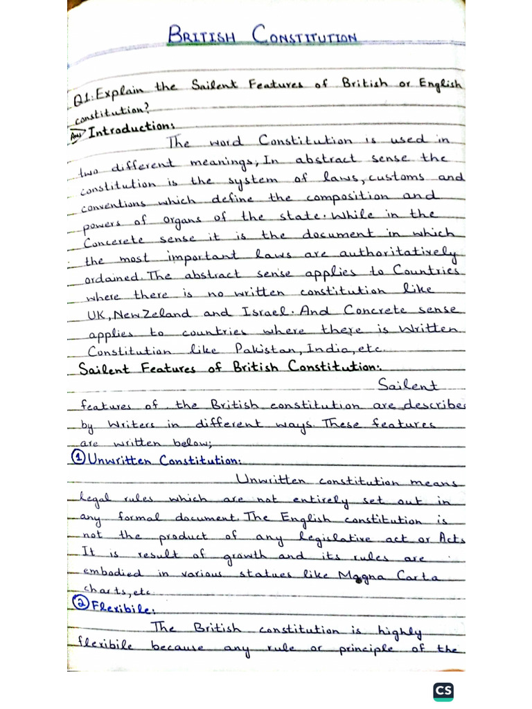 British (UK) Constitution Notes by Raja Muhammad Haris | PDF