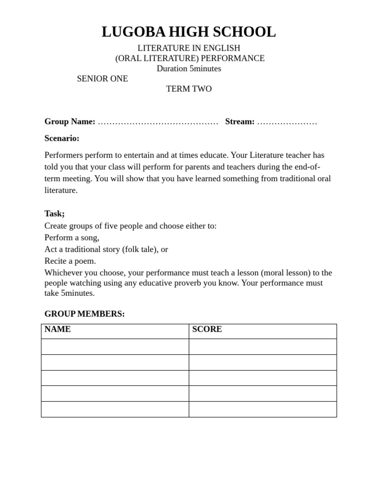 S1 Oral Performance | PDF